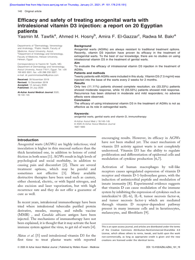 Vitamin D3 for Anogenital Warts Treatment | PDF | Immunotherapy | Cytokine