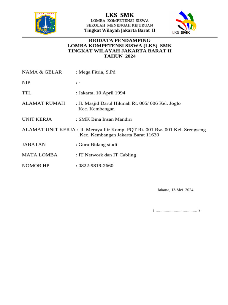 Biodata Pendamping Lks | PDF