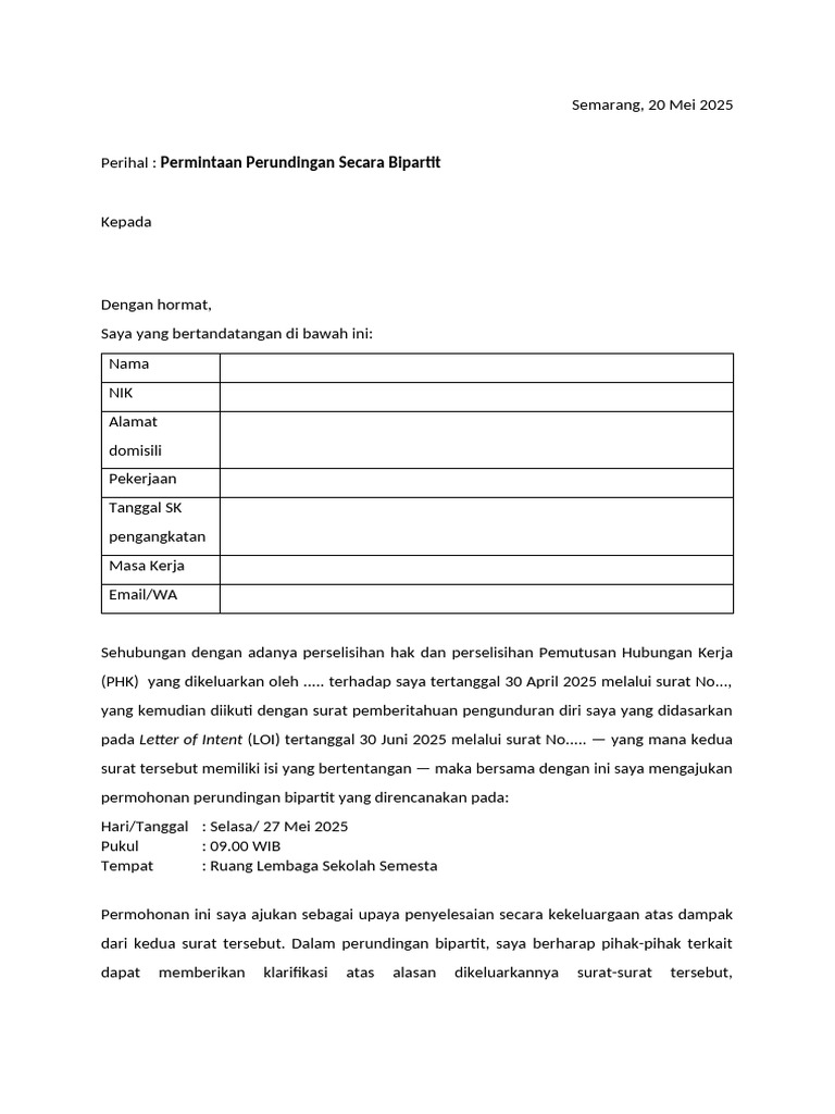 Permohonan Perundingan Bipartit | PDF