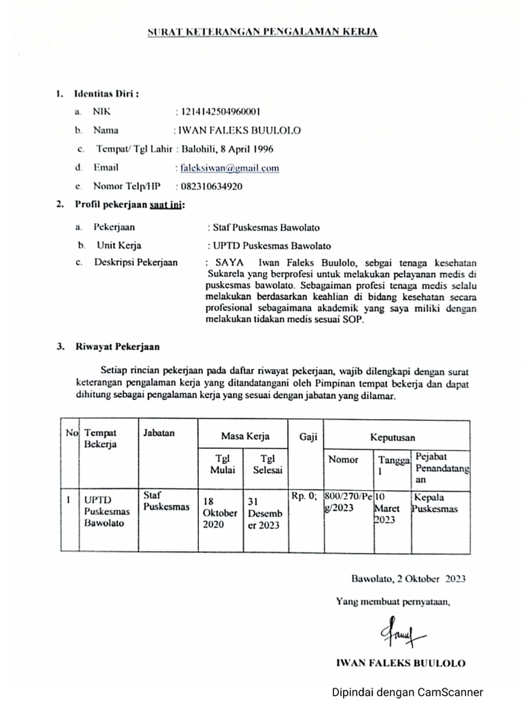 Pengalaman Kerja Iwan Faleks Buulolo | PDF
