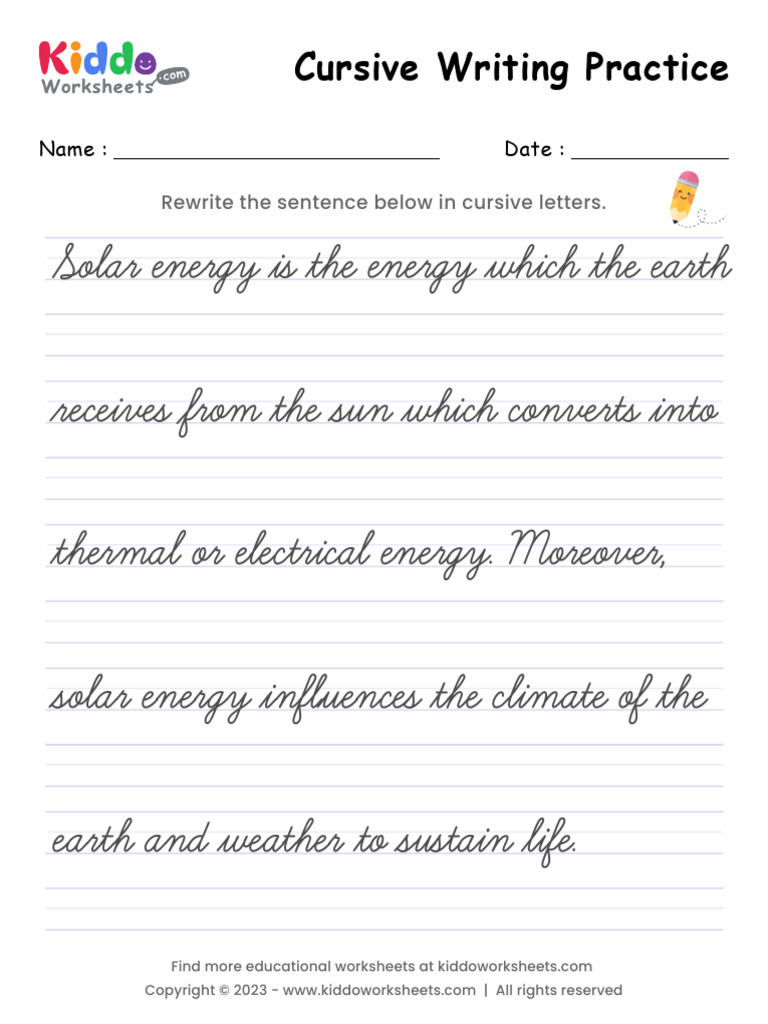 Cursive Writing: Solar Energy Practice | PDF