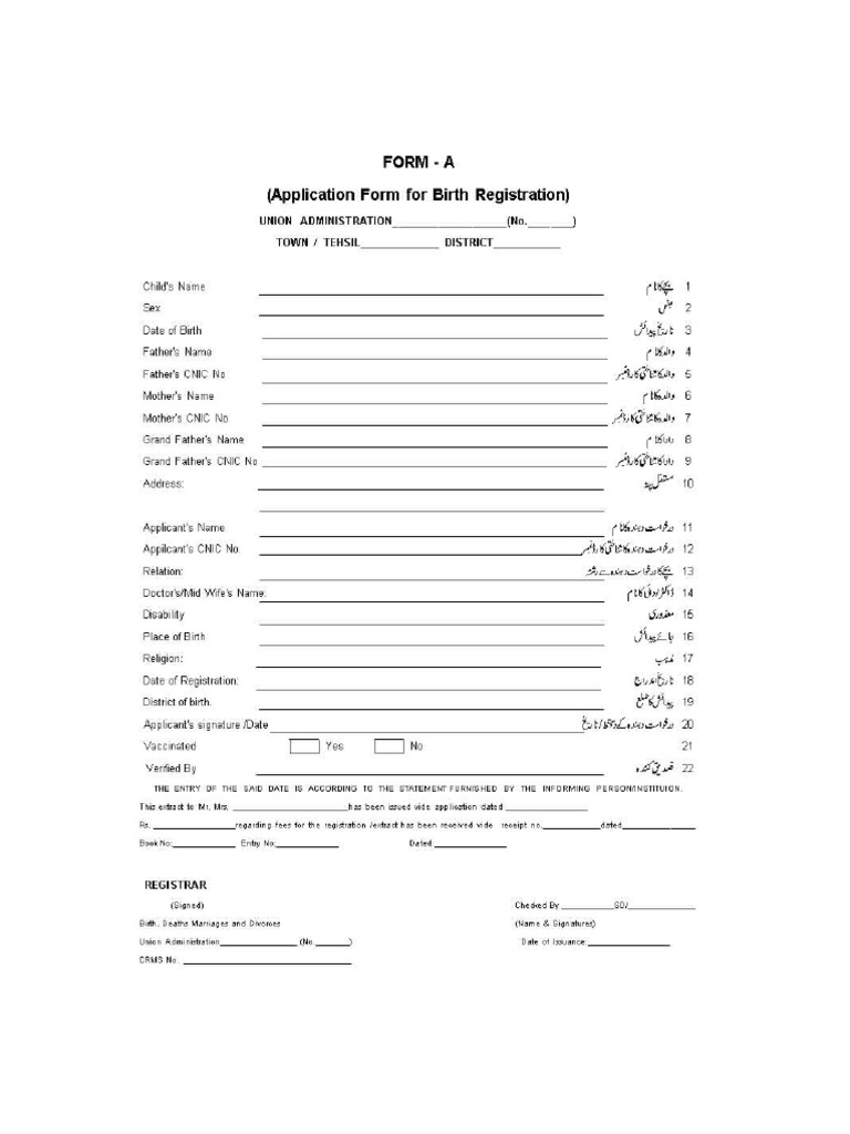 Birth Reg Form A | PDF