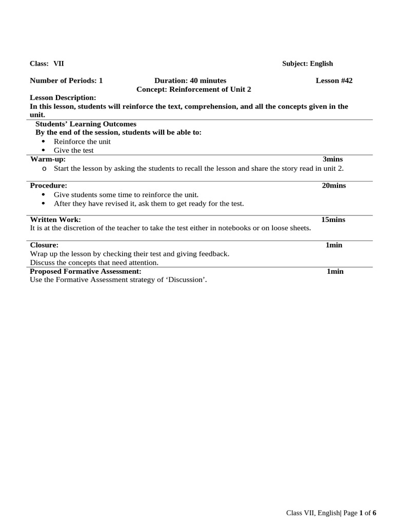 Class VII English Week 8 Lesson 42 46 Session 2025 26 | PDF | Reading ...