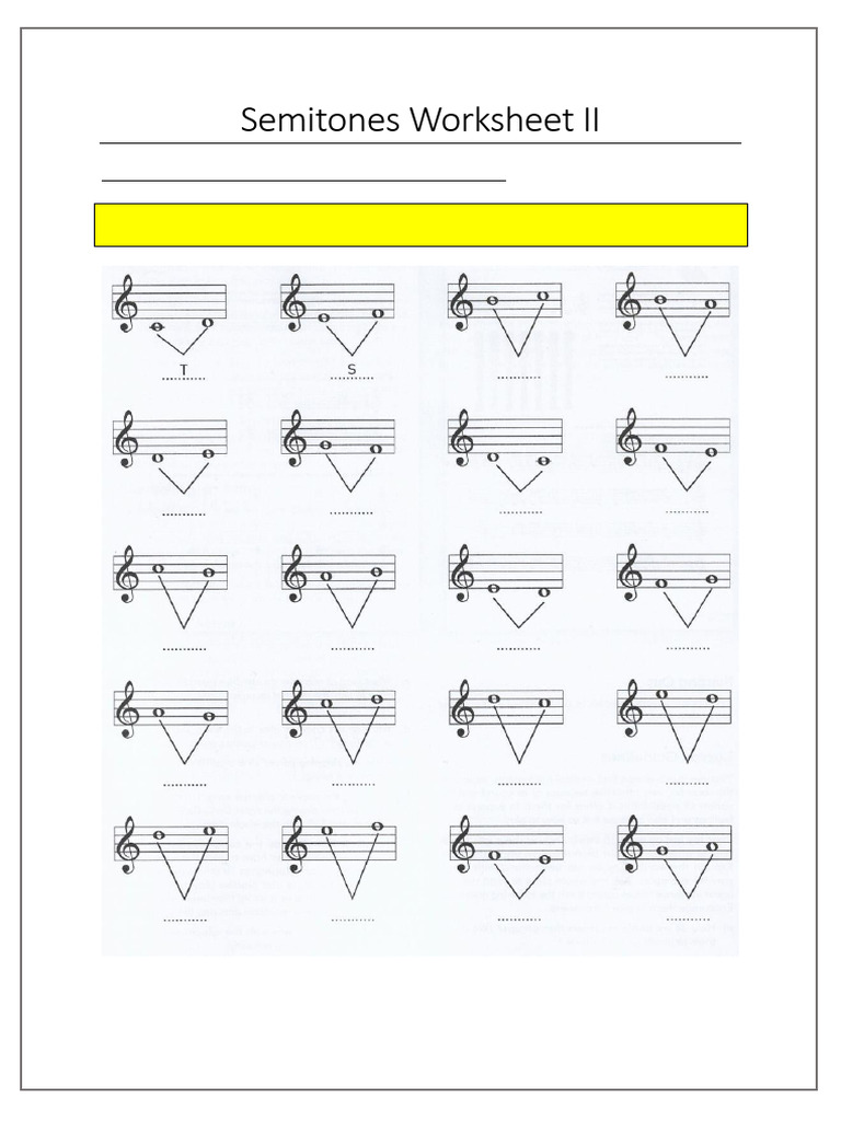 Semitones Worksheet II - G1 | PDF
