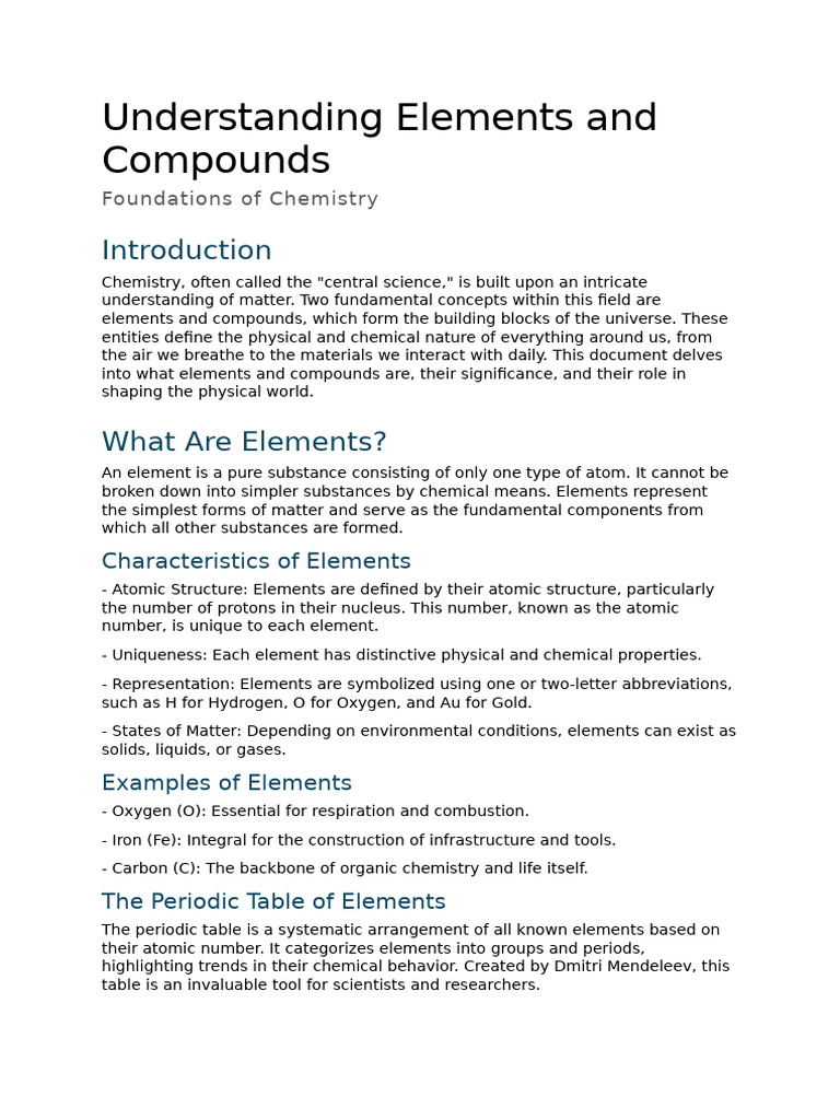 Understanding Elements and Compounds | PDF | Chemical Compounds | Chemical Elements