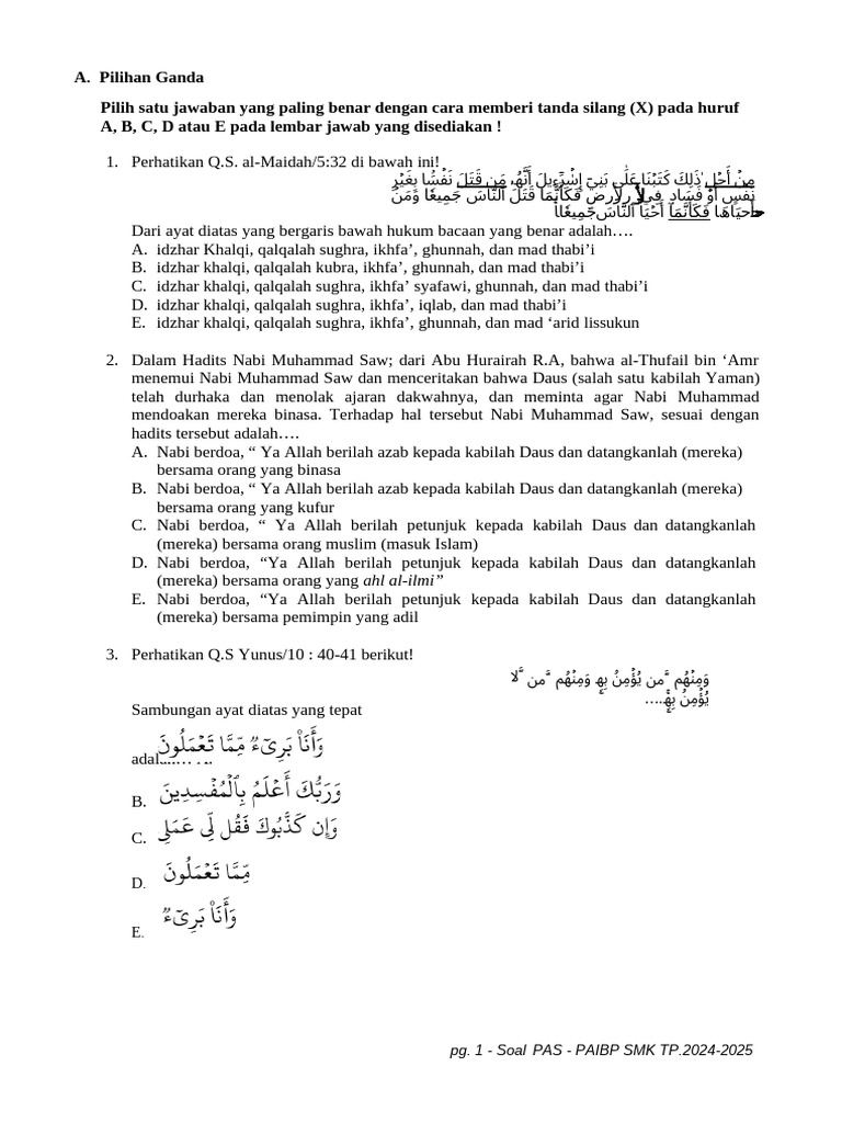 Latihan Soal Pai Kelas Xi | PDF