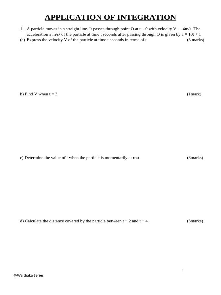 Application of Integration | PDF | Acceleration | Velocity