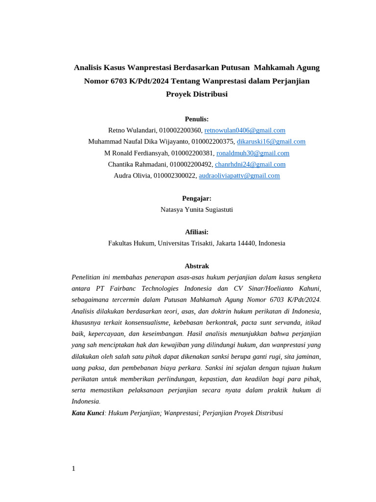 Analisis Wanprestasi Proyek Distribusi | PDF