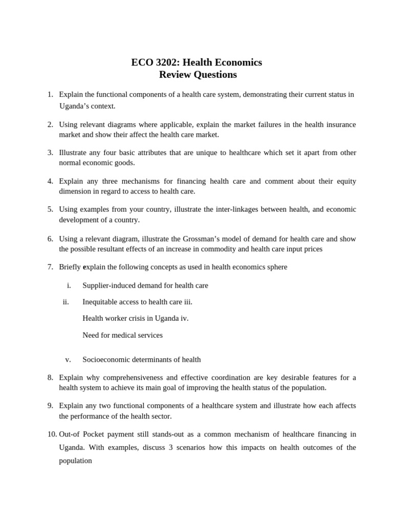 Health Economics Review Questions | PDF | Health Economics | Health Care