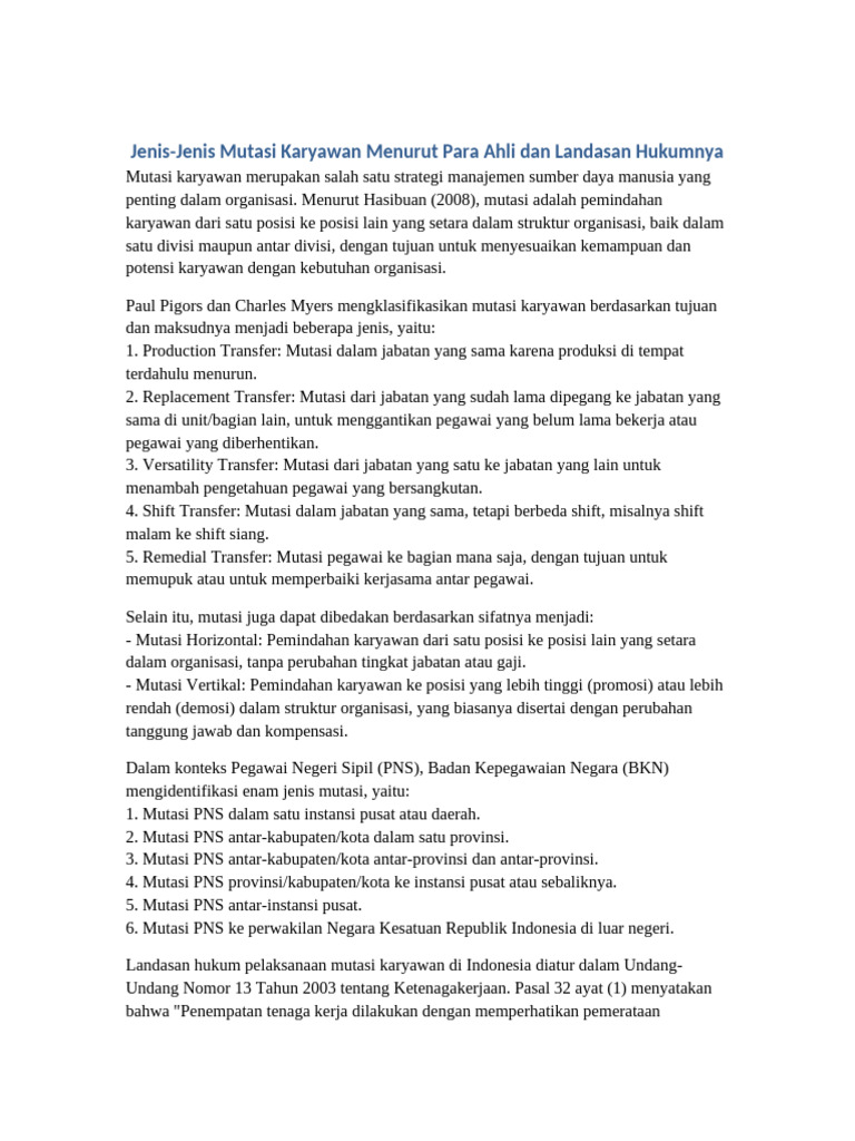 Jenis-Jenis Mutasi Karyawan dan Hukum | PDF
