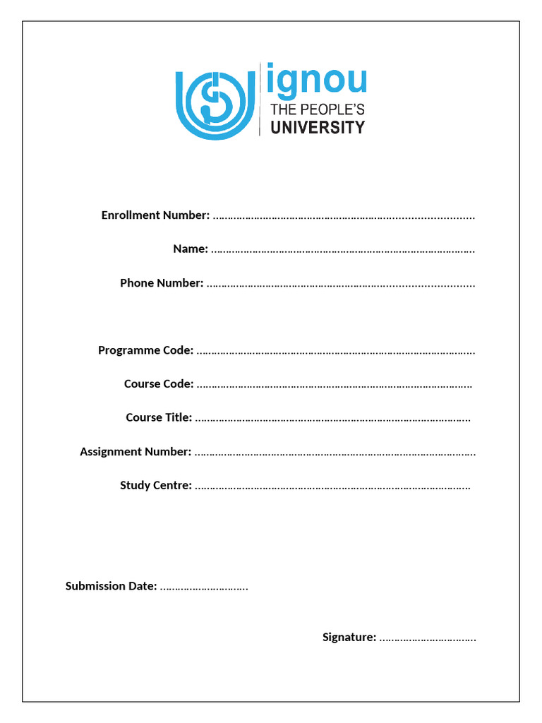 Ignou Assignment Cover Page | PDF
