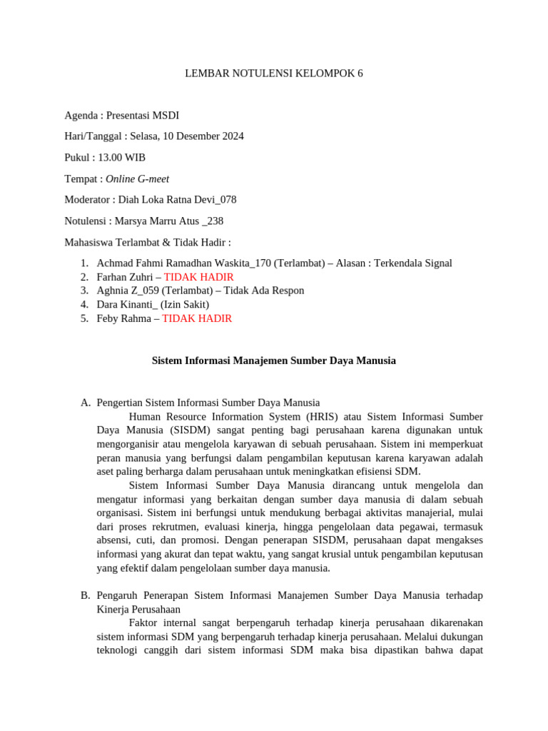 Lembar Notulensi Kelompok 6 | PDF