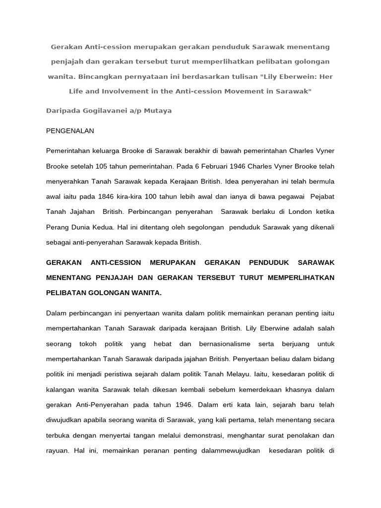 Gerakan Anti-Penyerahan Sarawak | PDF
