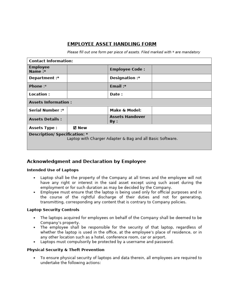 Employee Asset Handling Form | PDF | Computer Virus | Computer Engineering