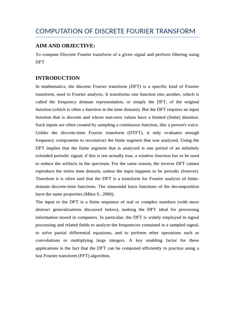Computation of Discrete Fourier Transform | PDF | Fourier Analysis | Discrete Fourier Transform