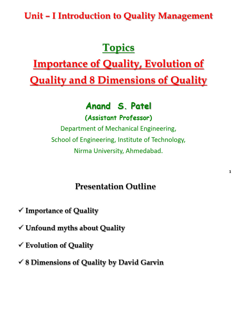 Introduction to Quality Management Concepts | PDF | Quality (Business ...