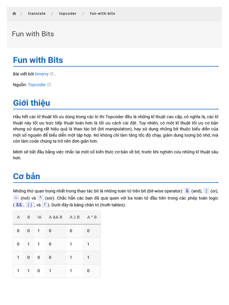 Fun With Bits - VNOI Wiki | PDF