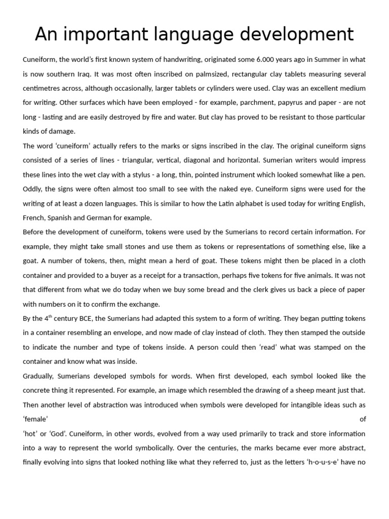 P1-An Important Language Development | PDF | Cuneiform | Writing