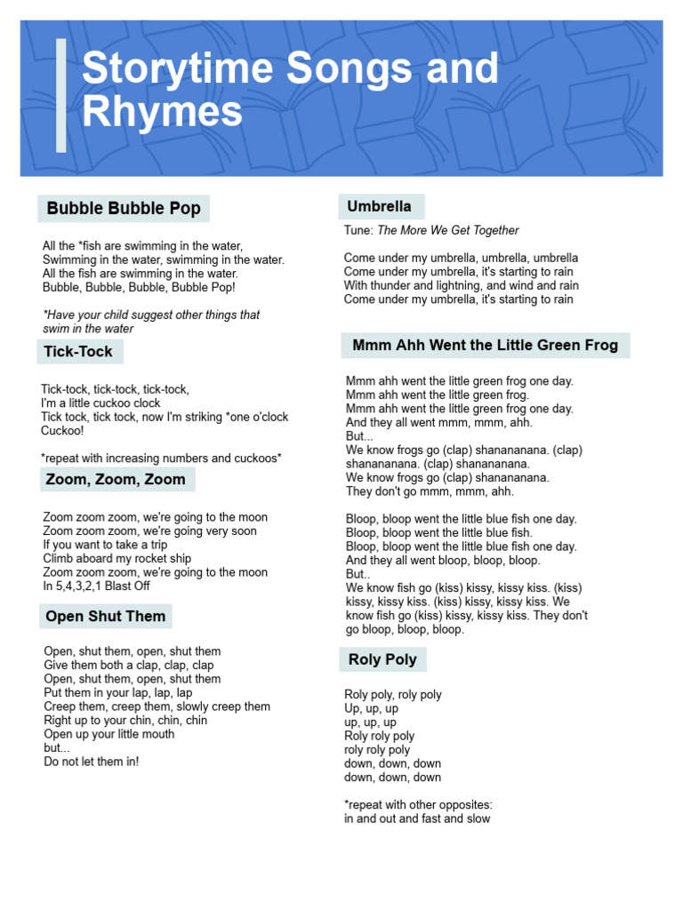 Storytime Rhymes and Songs | PDF