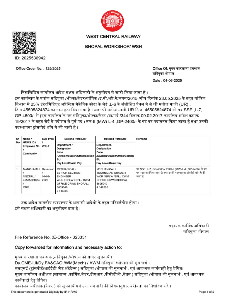 Manoj Mali Reversal From SSE To Tech-II | PDF