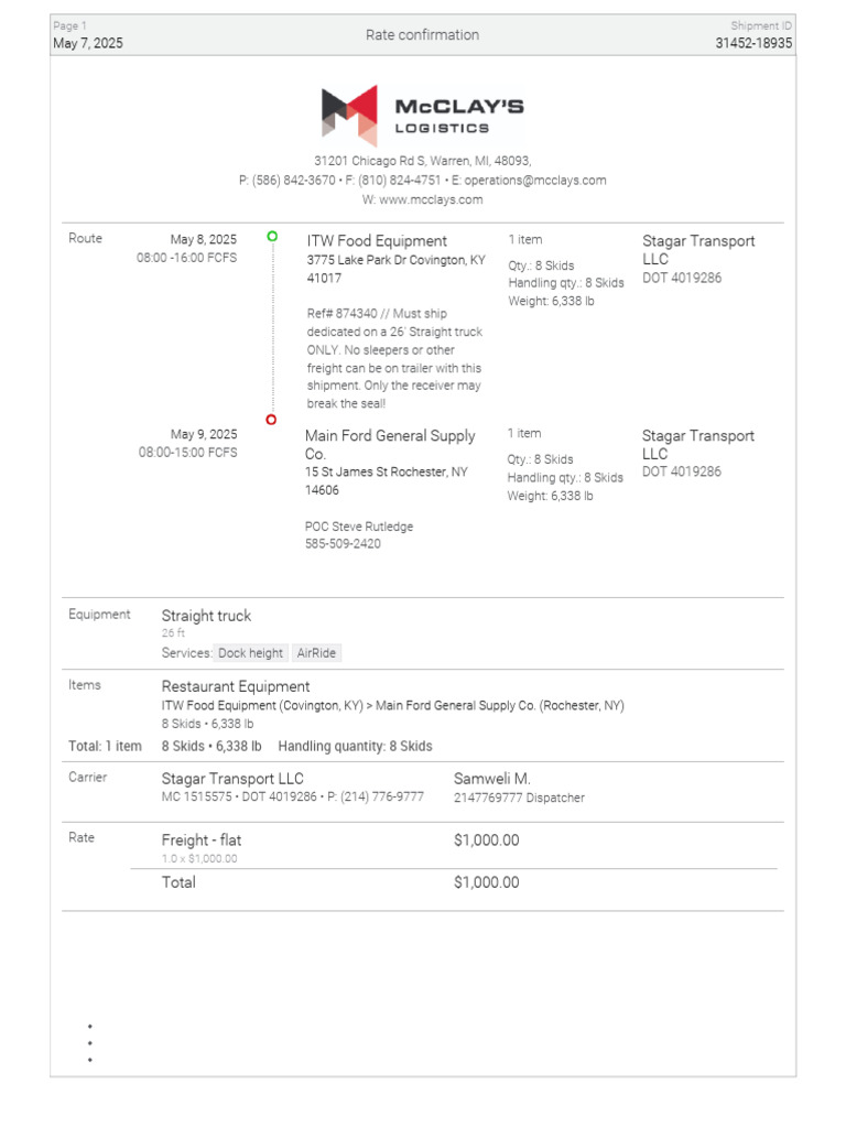 Carrier Rate Confirmation 31452 18935 | PDF | Cargo | Consumer Goods