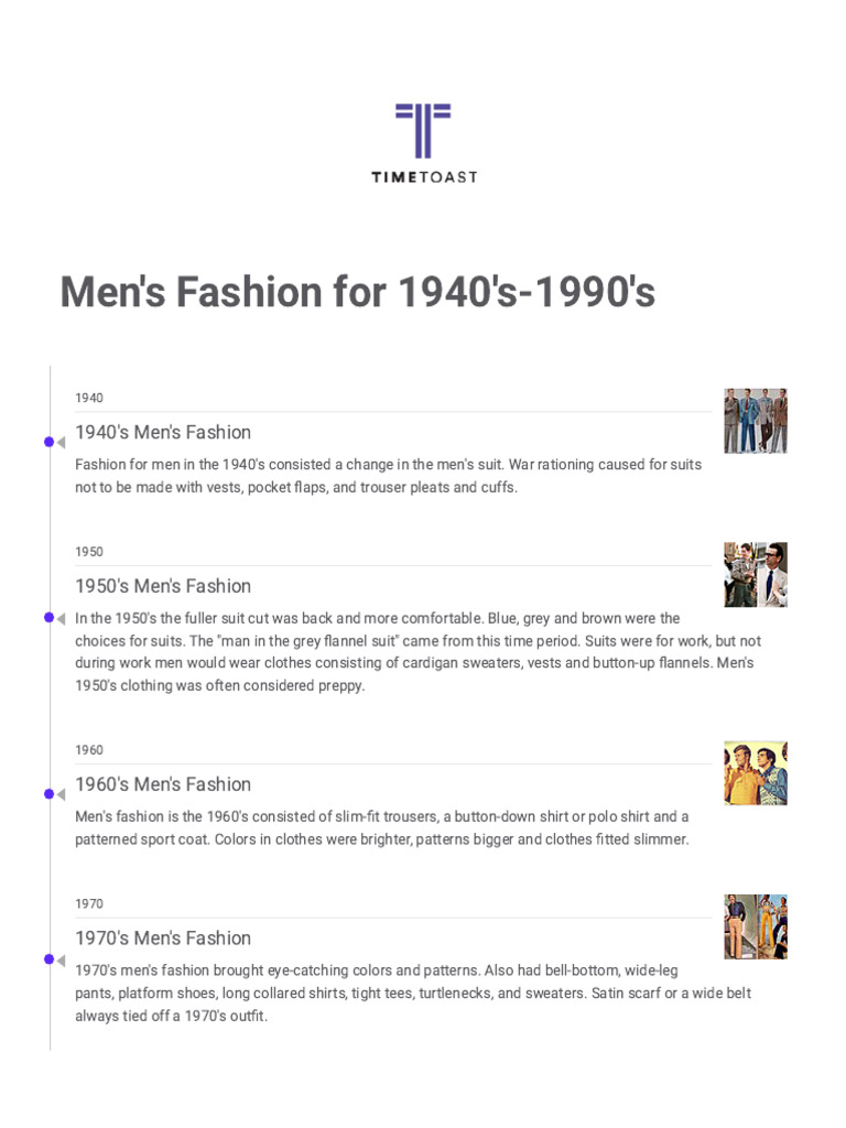 Men's Fashion For 1940's-1990's Timeline - Timetoast Timelines | PDF