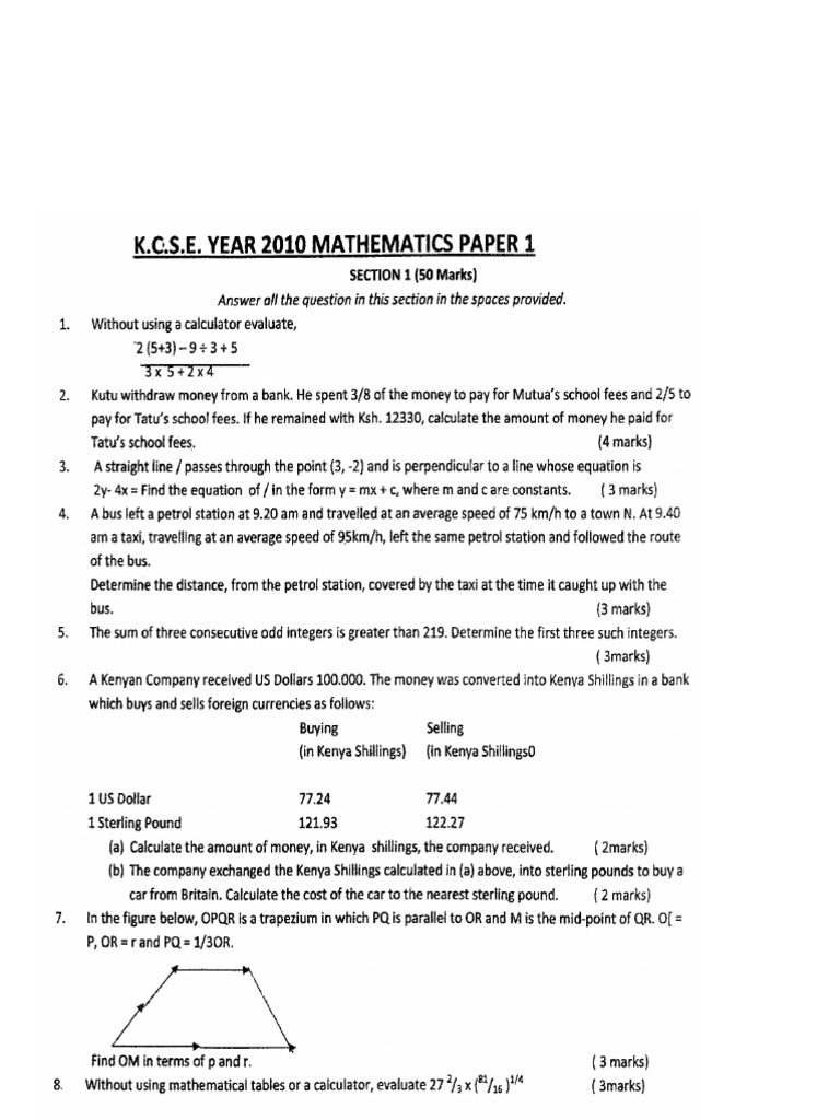 2010 Maths p1 Questions | PDF
