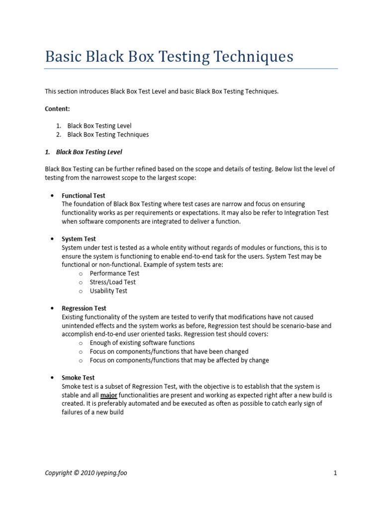 Black Box Testing Techniques | PDF | Software Testing | Computing