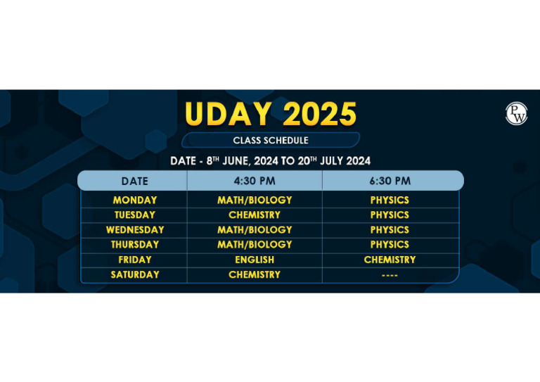 Class Schedule - PDF Only - Uday 2025 | PDF