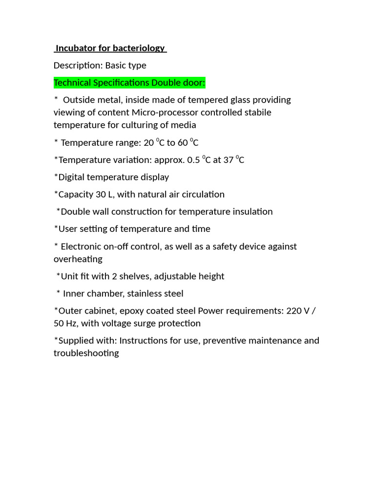 Incubator for Bacteriology | PDF