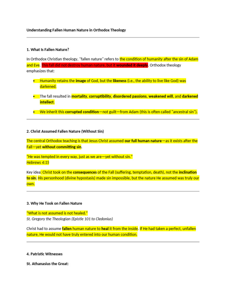 Understanding Fallen Human Nature in Orthodox Theology | PDF | Baptism ...