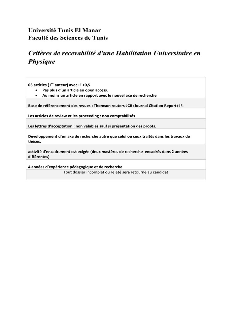 Critères Habilitation | PDF