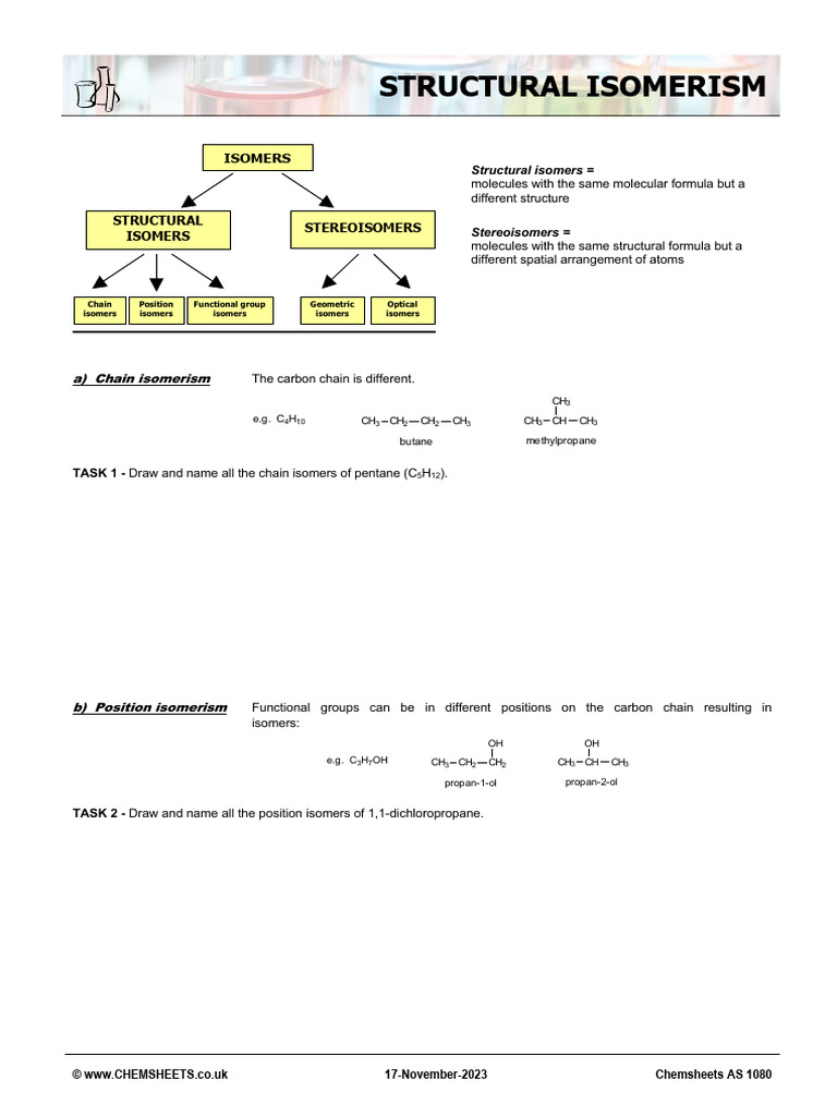 Chemsheets As 1080 Structural Isomerism | PDF | Isomer | Functional Group