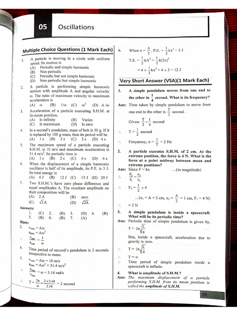 Phy 12th Que Bank With Soln CHP 5 Oscillations | PDF