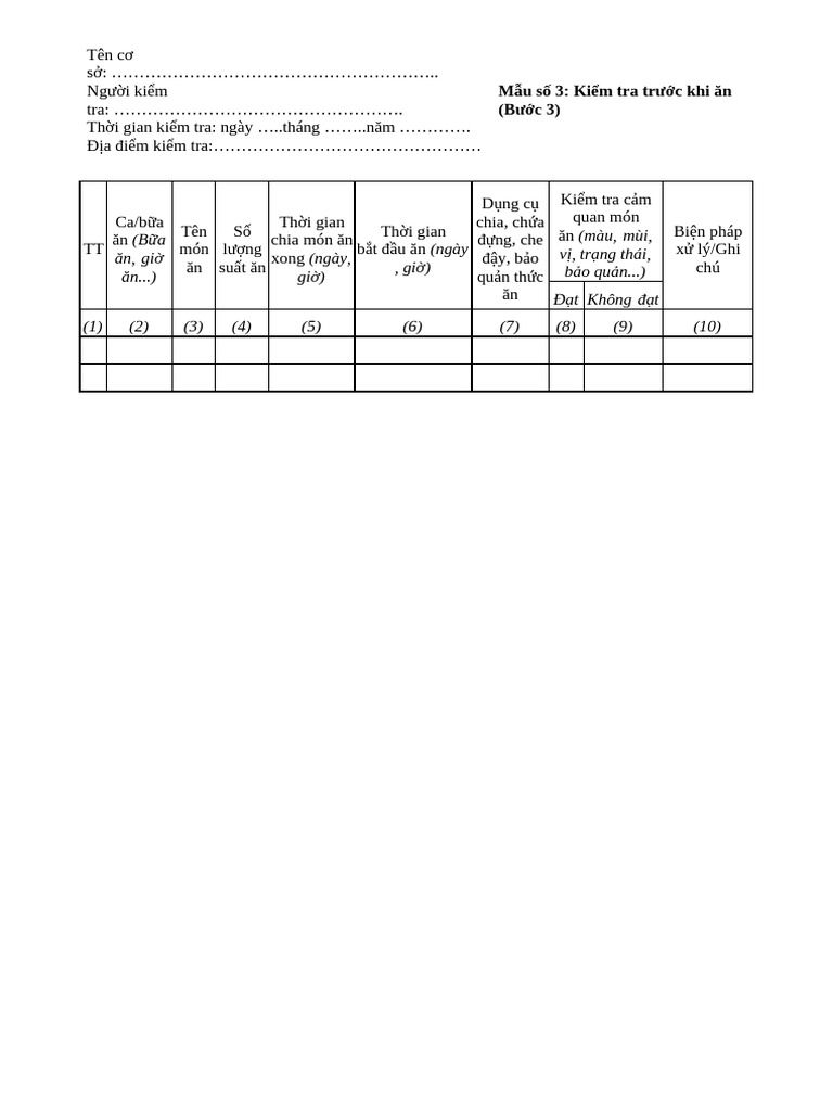 Mau So 3 Kiem Tra Truoc Khi An | PDF