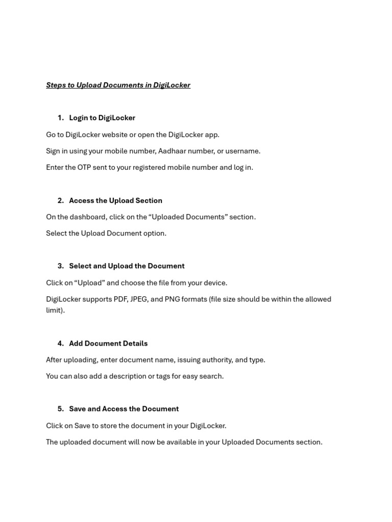 Steps For Uploading Documents in Digilocker | PDF