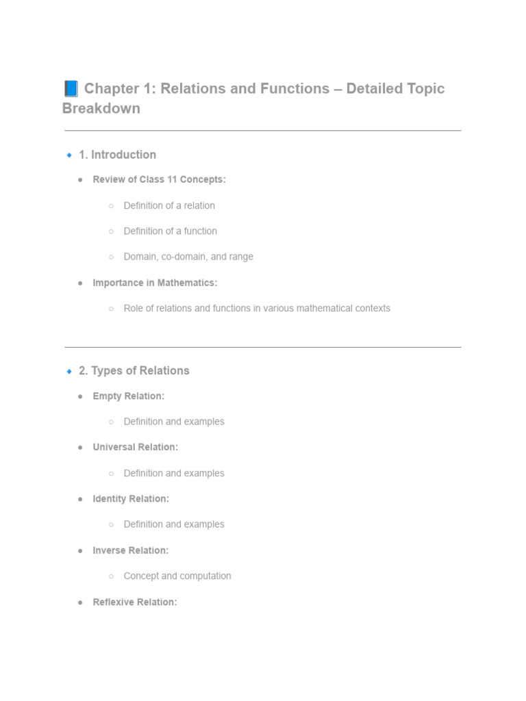 ? Maths Chapter 1 - Relations and Functions - Detailed Topic Breakdown ...