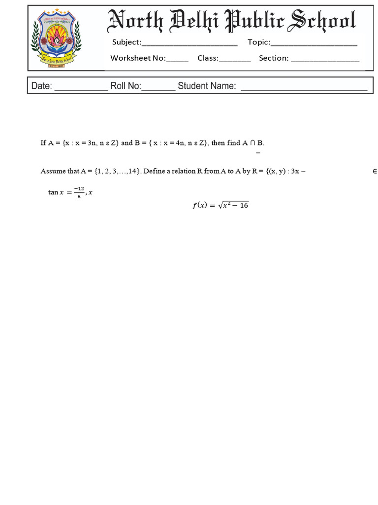 Maths Holiday HW Assi 1 Class 11 | PDF