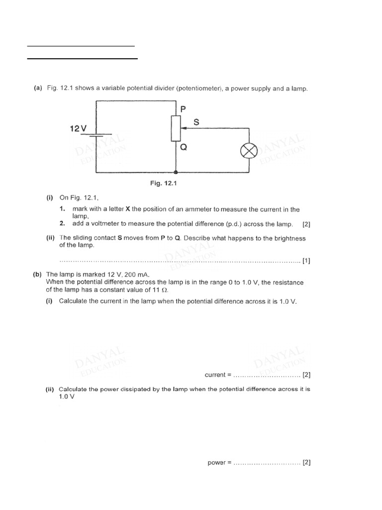O Level Physics: Current & DC Circuits Test | PDF