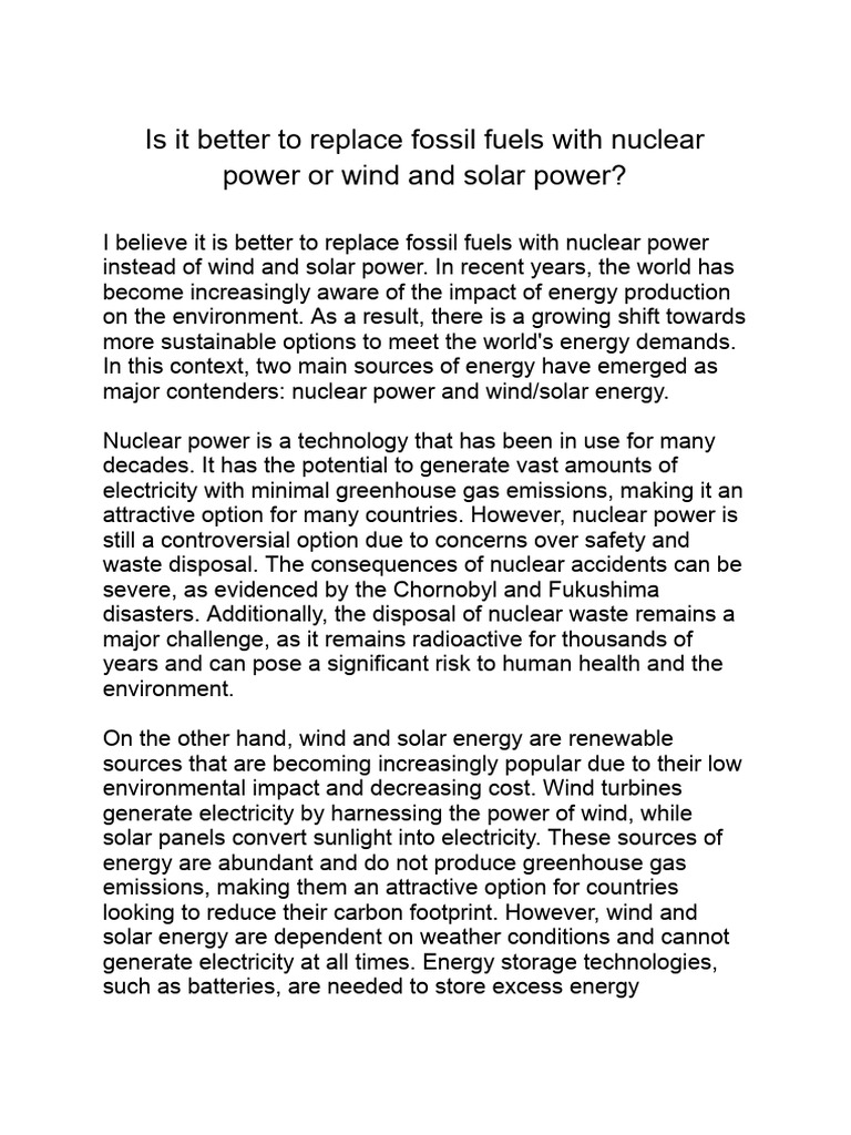 Is It Better To Replace Fossil Fuels With Nuclear Power or Wind and ...