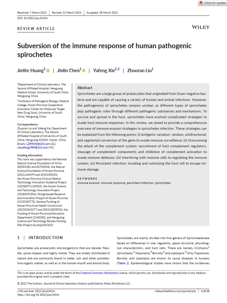 Clinical Laboratory Analysis - 2022 - Huang - Subversion of The Immune Response of Human ...