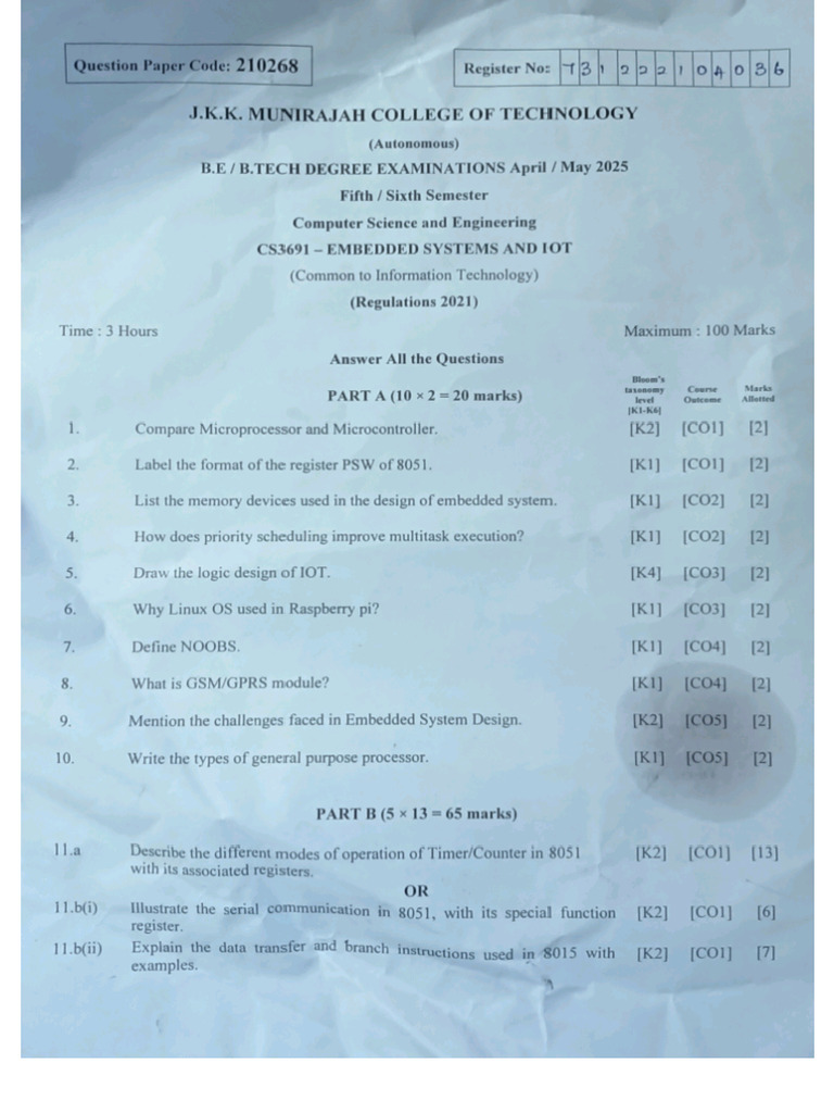 Esiot (CS3691) QP 2025 | PDF