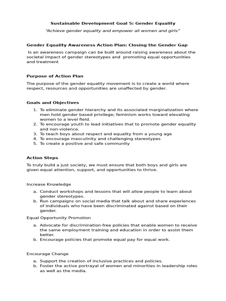 Gender Equality Awareness Action Plan | PDF