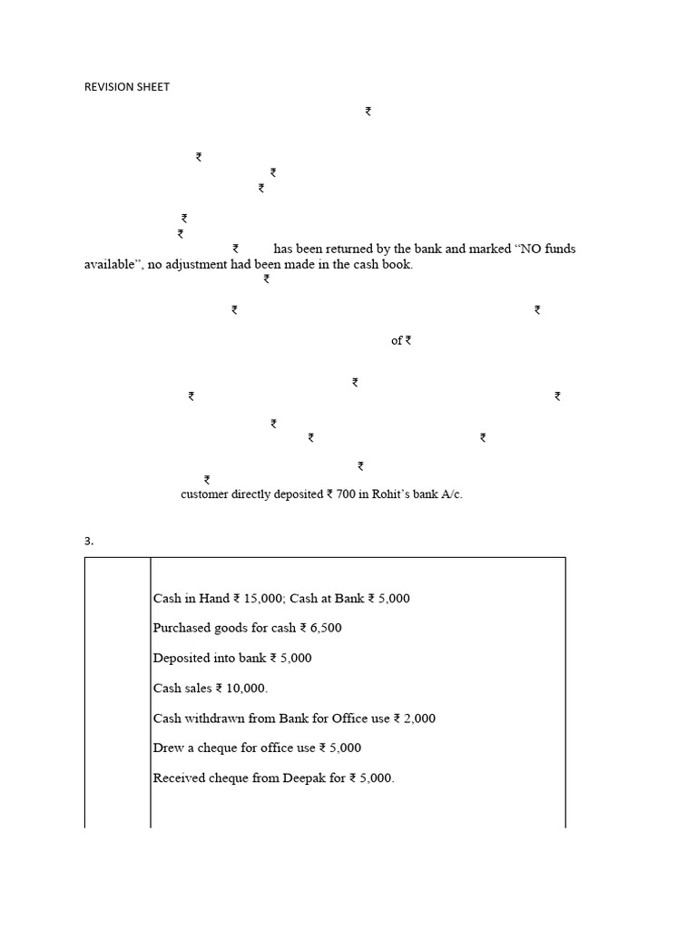 Revision Sheet - BRS, CB, Recti, Fin Stat | PDF | Cheque | Banks