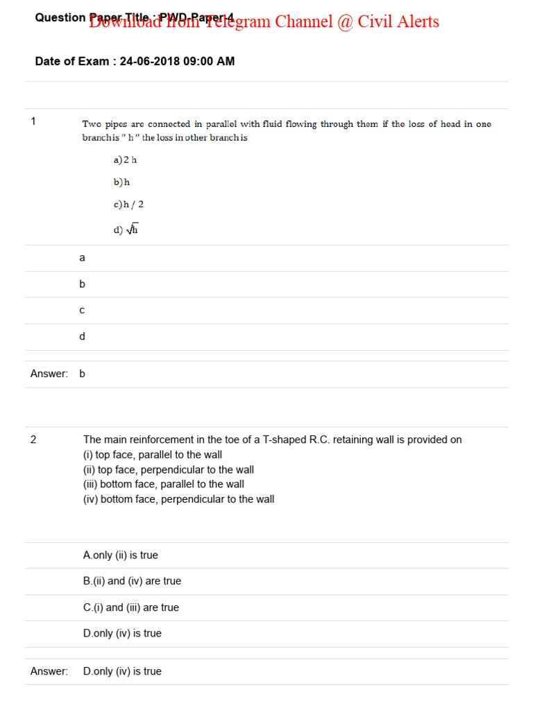 PWD Paper 4 Exam Questions and Answers | PDF | Beam (Structure) | Clay