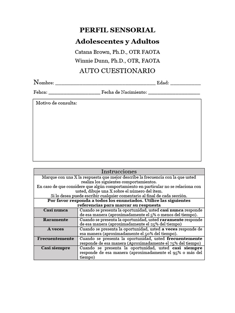 Perfil Sensorial Adultos | PDF
