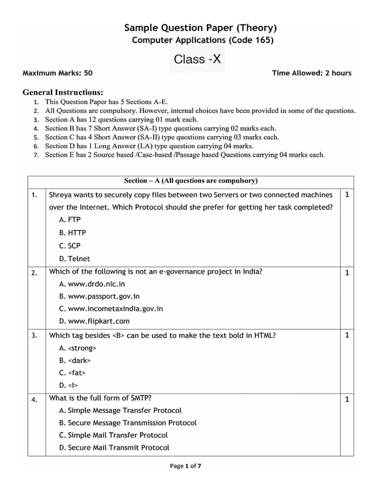 Sample Paper-1 Computer Application | PDF