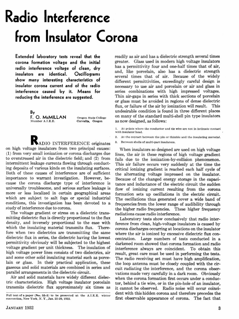 Radio Interference From Insulator Corona | PDF | Insulator (Electricity ...