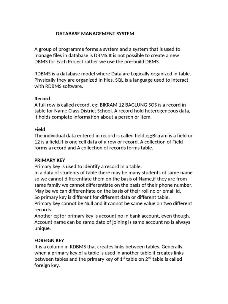 Database Management System | PDF | Integer (Computer Science) | Relational Database