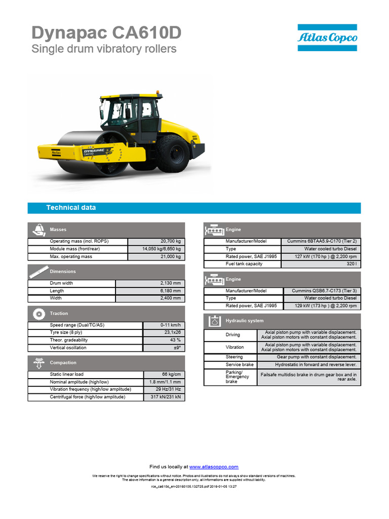 Vibro Roller - Dynapac CA610D | PDF | Horsepower | Engines